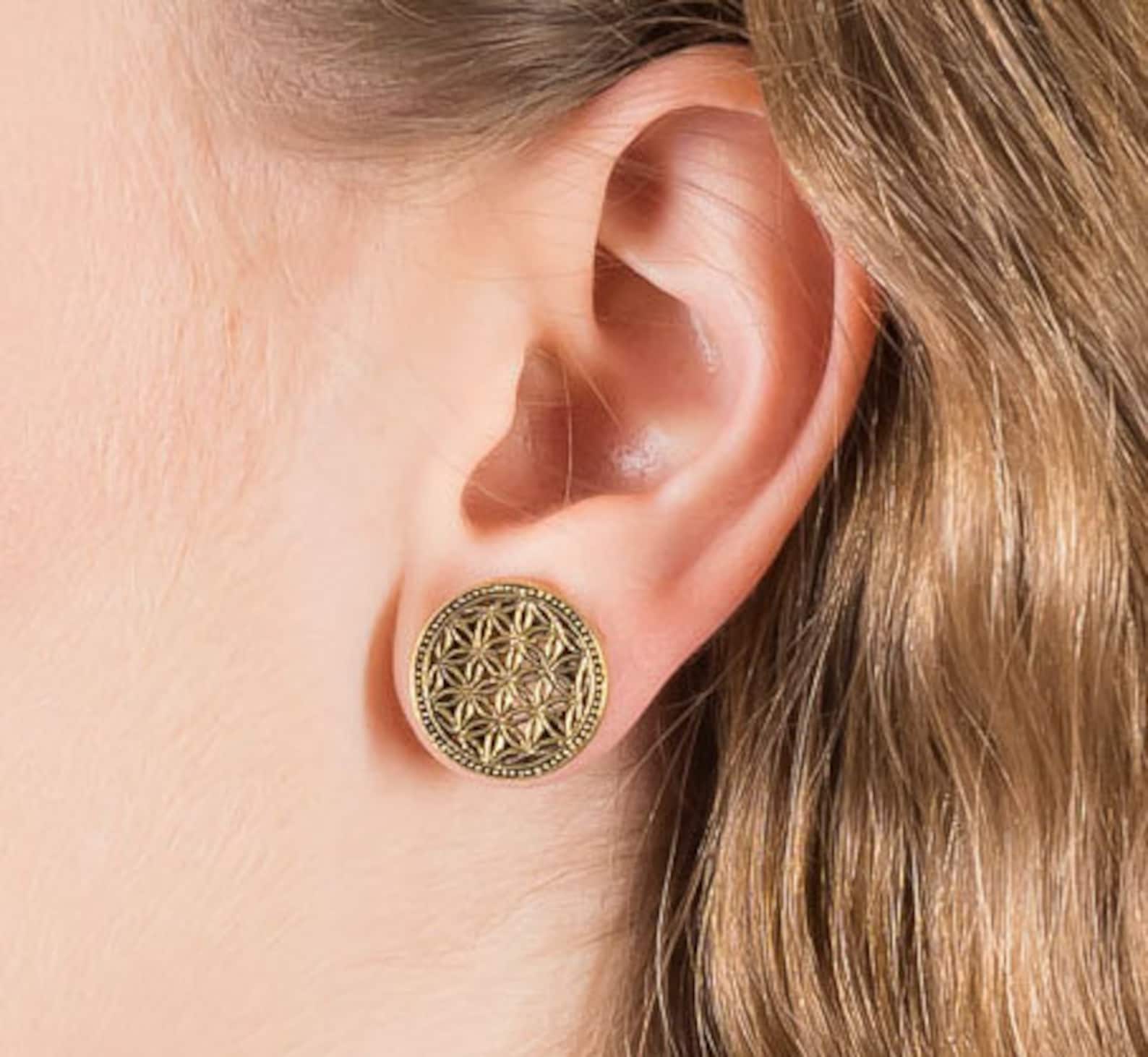 Ear stretcher plug tunnels gauge earrings brass gold flower of | Etsy