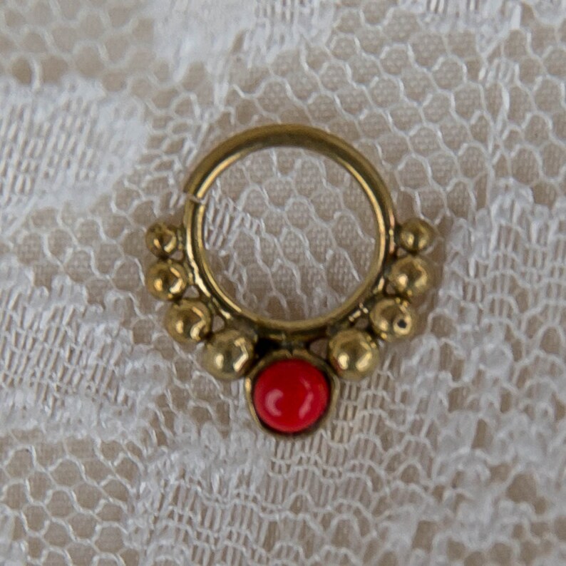 India Septum Ring With Red Stone Dotted Design for Pierced - Etsy