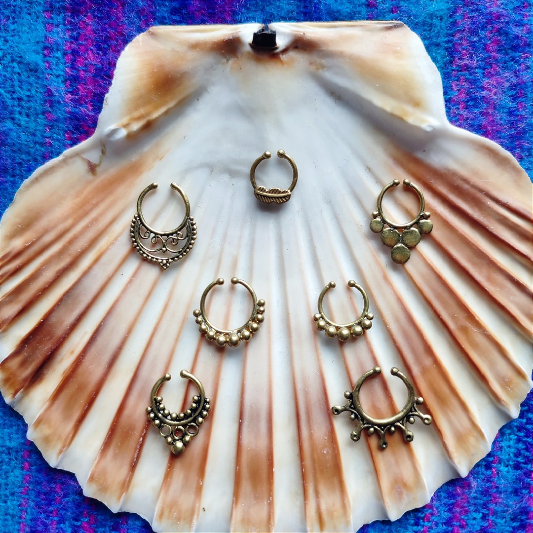 Tribal Style Clip on Septum Ring, Gold Nickel Free Brass Fake Septum ...