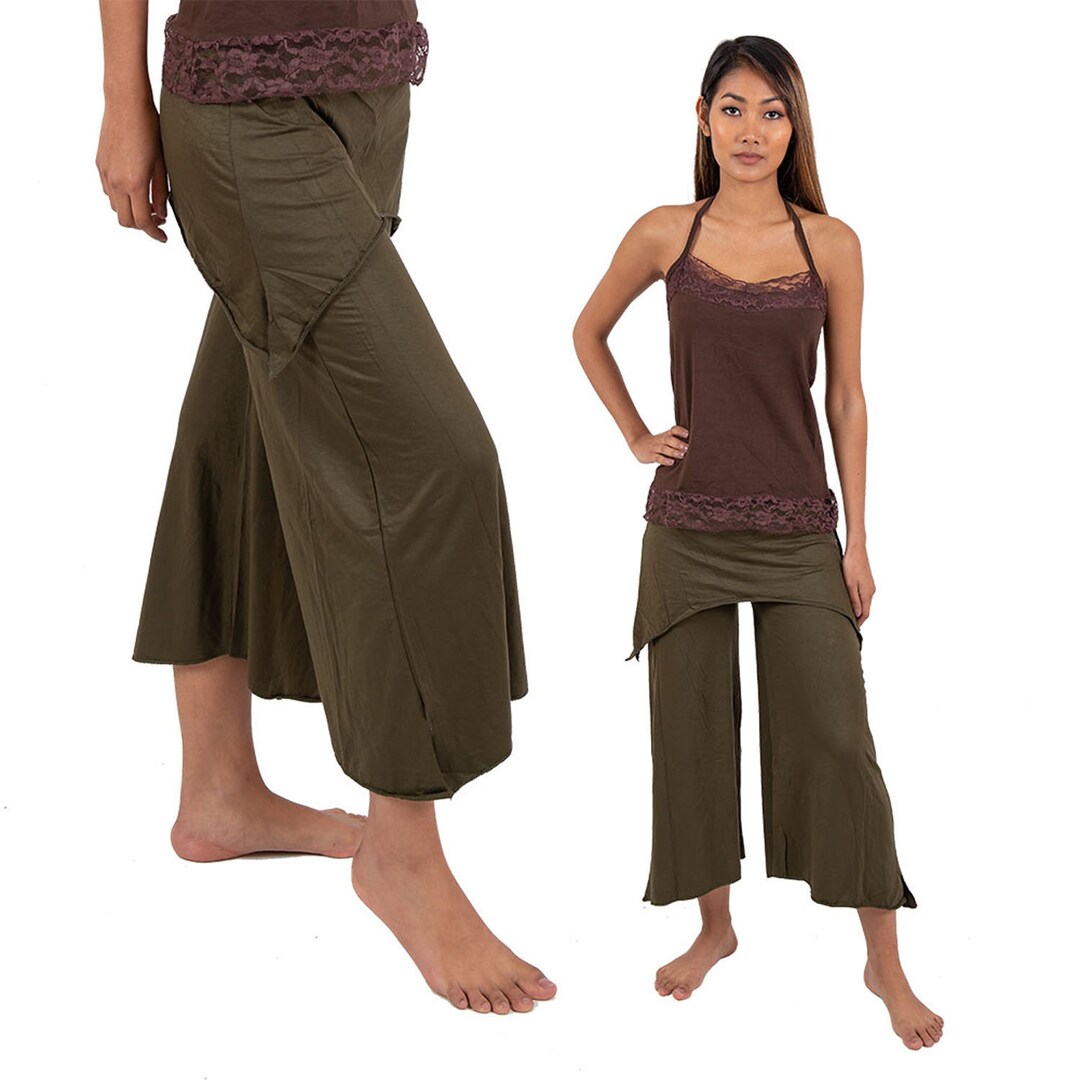 Boho Capri Flow Pants: Viscose Gaucho Trousers With Skirtbelt - Etsy