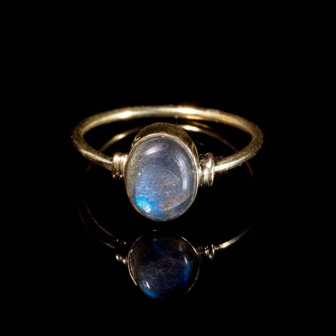 Labradorite Ring: Brass Gold Band, Boho Knuckle Stacking Ring - Etsy