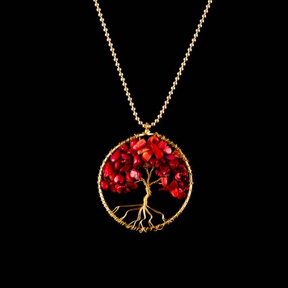 Red Coral Tree Necklace Tree of Life Pendant Wire Tree With | Etsy