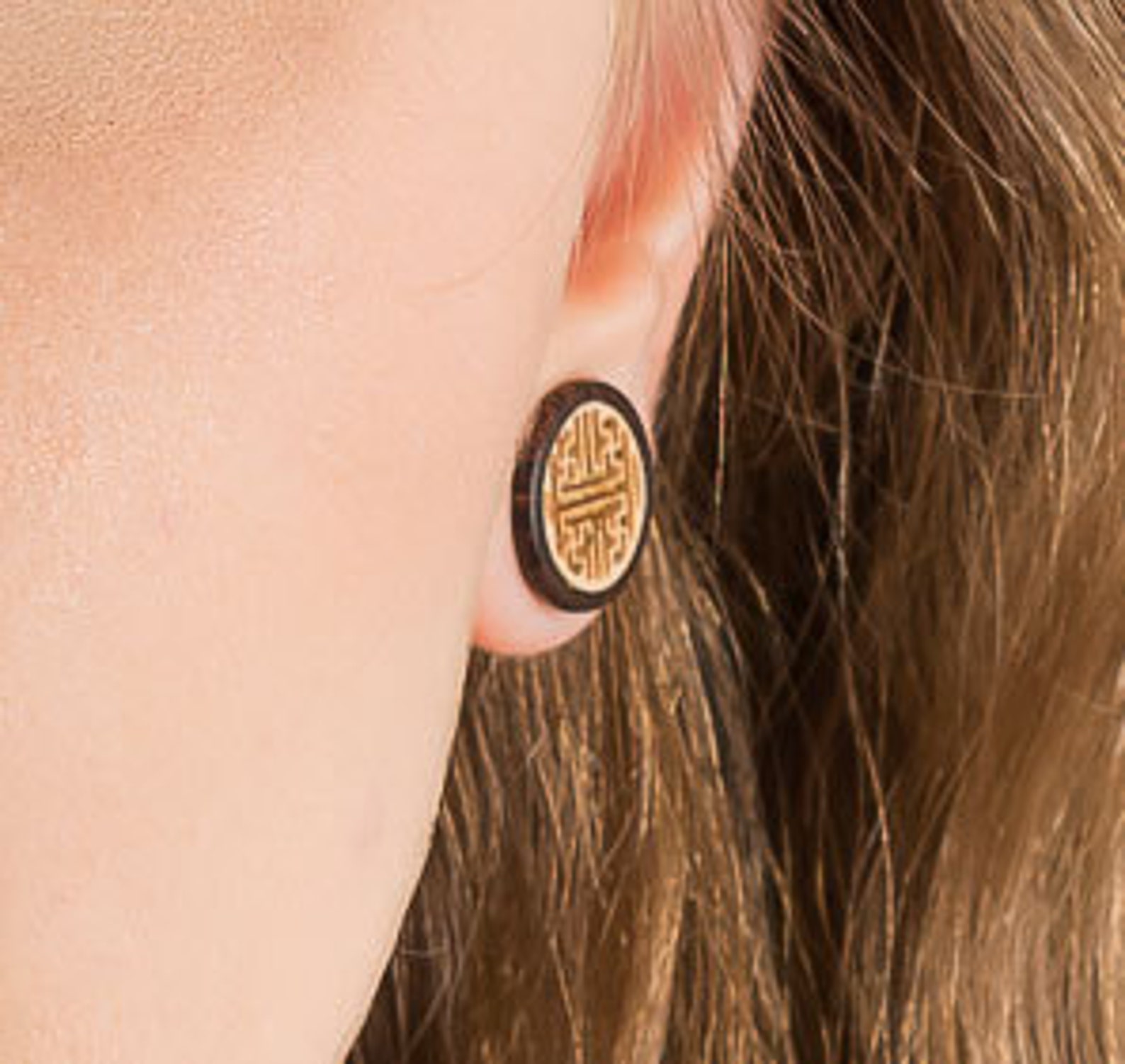 Geometric maze ear plug tunnel gauge earrings stretchers wood | Etsy