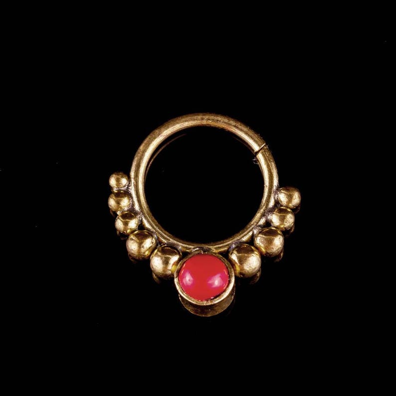 India Septum Ring With Red Stone Dotted Design for Pierced - Etsy