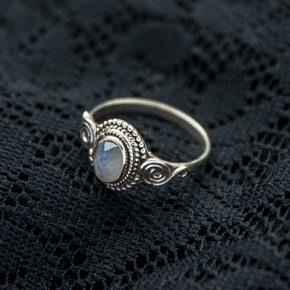 925 MOONSTONE BOHEMIAN Ring Blue Shiny Stone Indian Sterling | Etsy