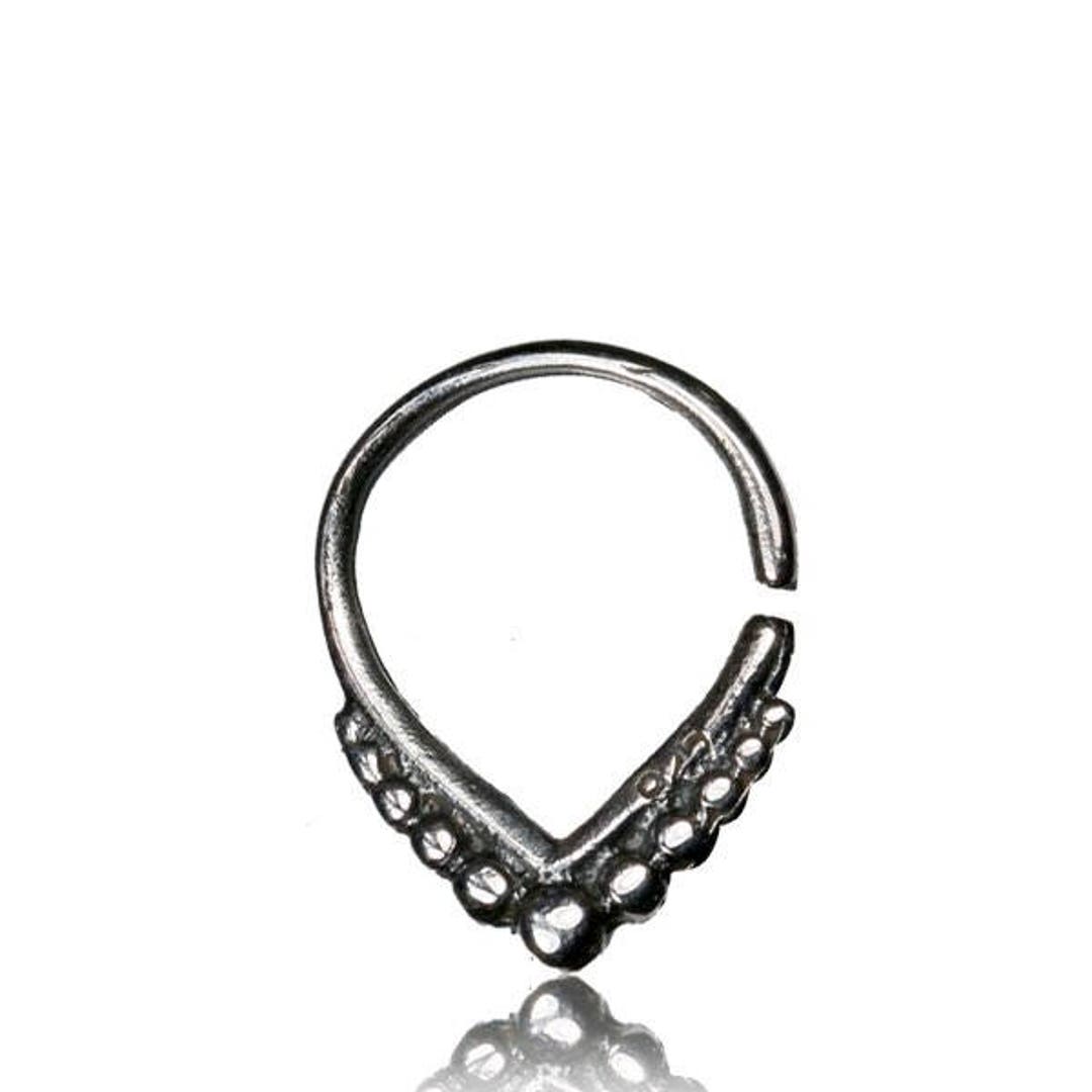 Triangle Pointed Septum Ring Silver Dotted Tribal Style Design Ethnic ...