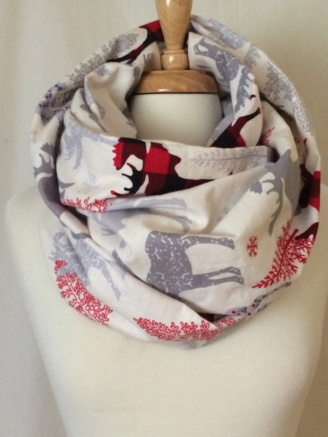 Moose Infinity Scarf Christmas Holidays Flannel Gift for Her Tube ...