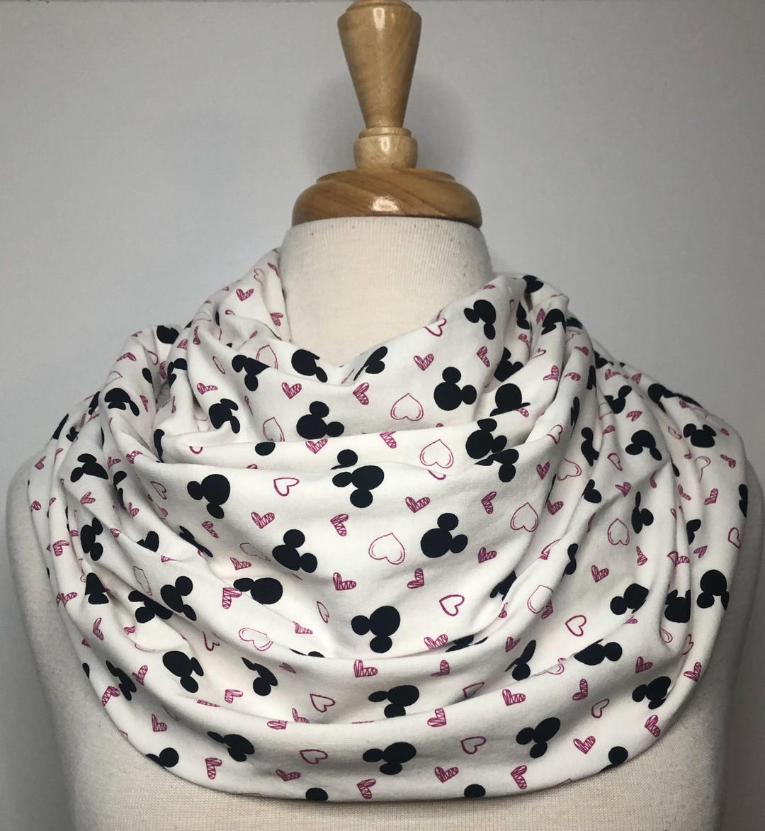 Mickey Mouse Infinity Scarf Minnie Mouse Gift for Her White Heart Pink ...