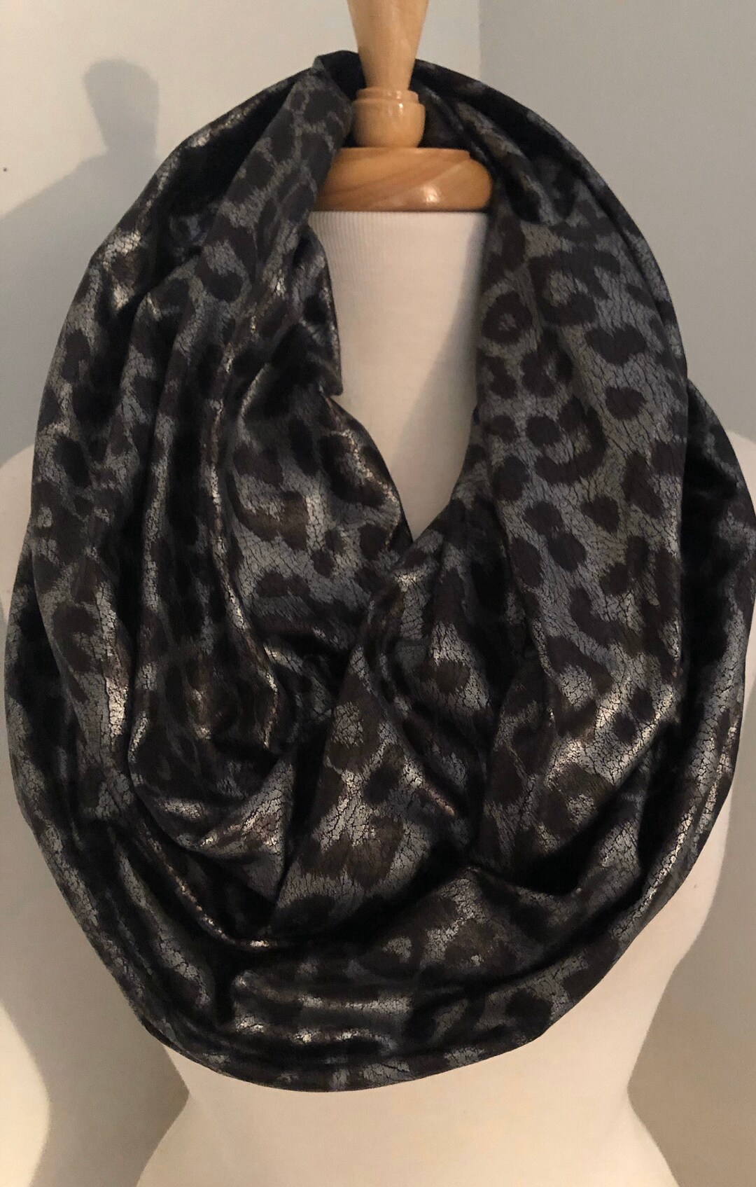 Cheetah Metallic Silver Infinity Scarf Black Loop Scarves - Etsy