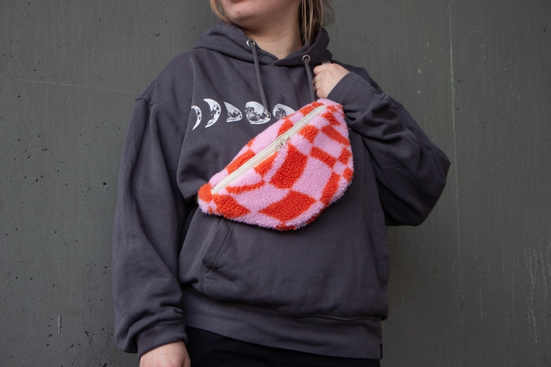 Plush Pink Orange Checkered Fanny Pack - Hannisch - Etsy