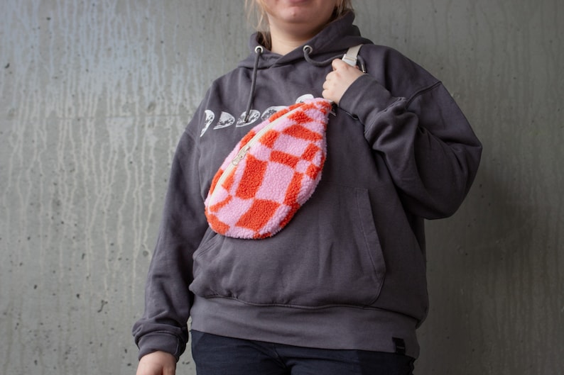 Plush Pink Orange Checkered Fanny Pack - Hannisch - Etsy