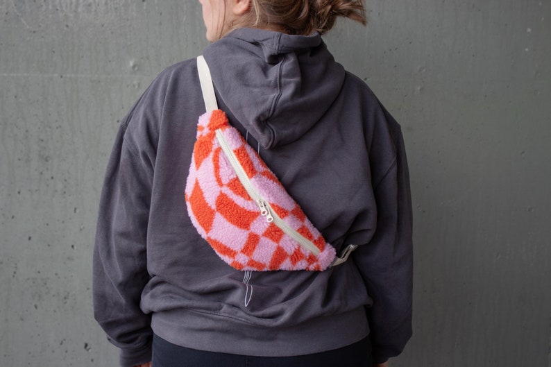Plush Pink Orange Checkered Fanny Pack - Hannisch - Etsy