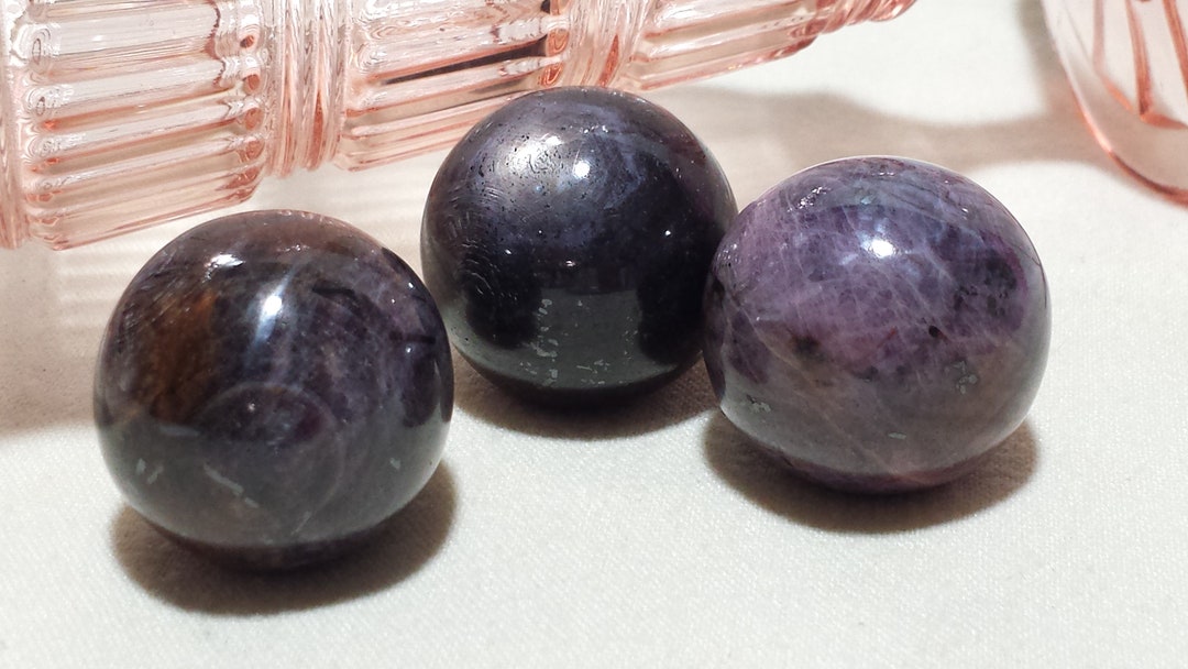 Natural Sapphire Sphere Mineral Sample, Black & Purple 27.7mm, 43 Grams ...