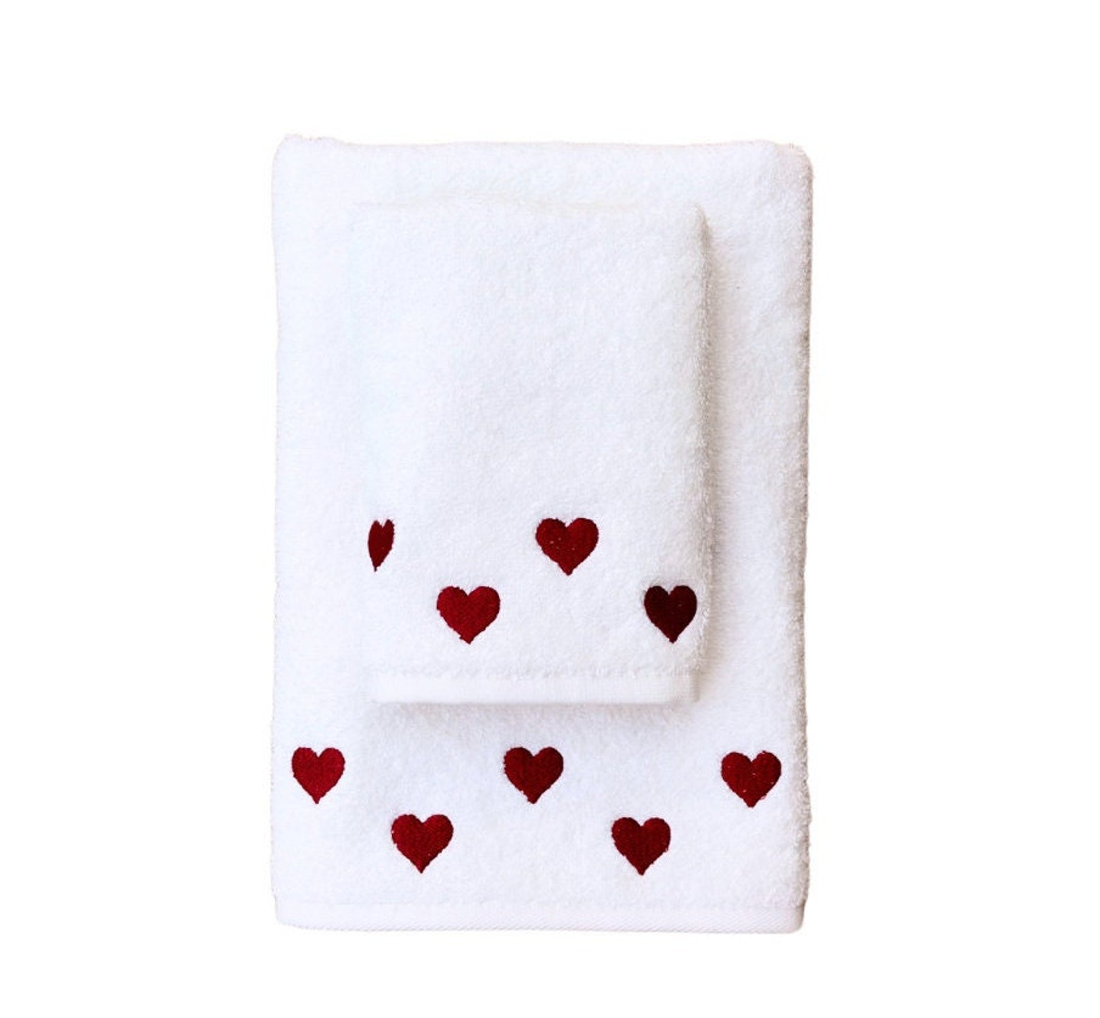 Set of 2 Heart Towels, Embroidered Towel, Decorative Stylish Towel, 2 ...