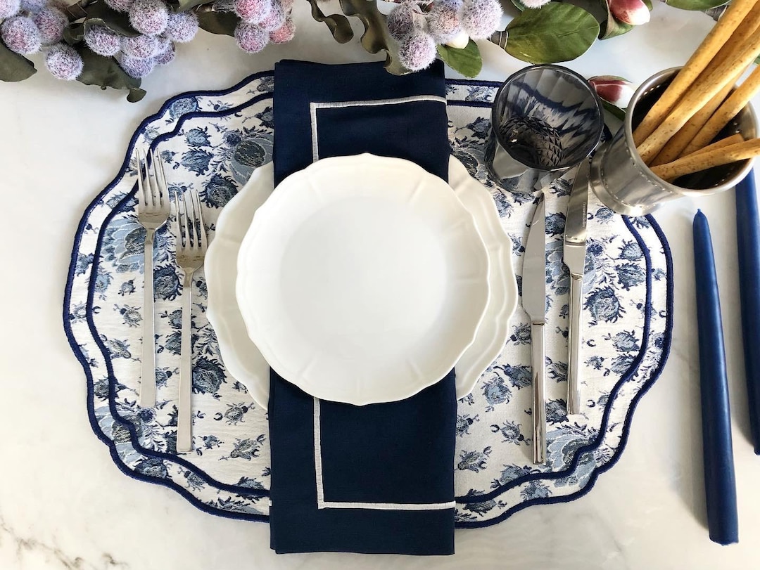 Blue Patterned Placemat and Napkin Set, Blue Placemat, Table Decoration ...
