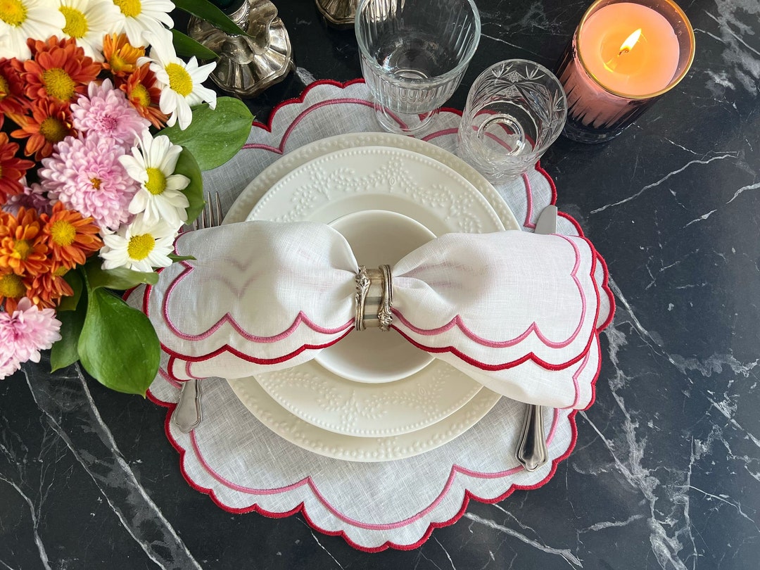 Red Floral Pattern Placemat & Napkin Set for Elegant Dinner - Etsy