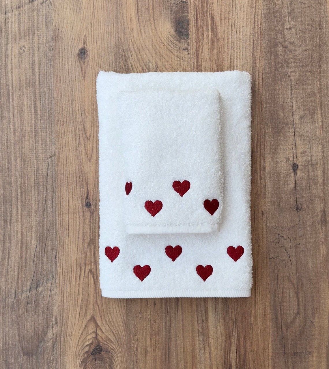 Set of 2 Heart Towels, Embroidered Towel, Decorative Stylish Towel, 2 ...