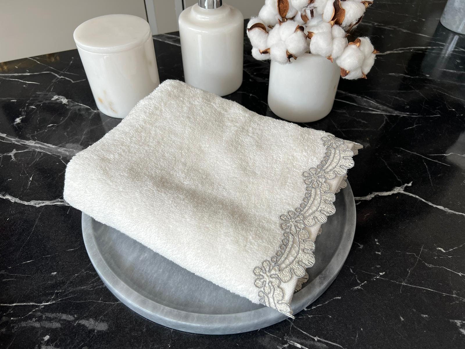 Sara Lace Towel Set, Luxury Decorative Towel, Lace Embroidered Towel ...