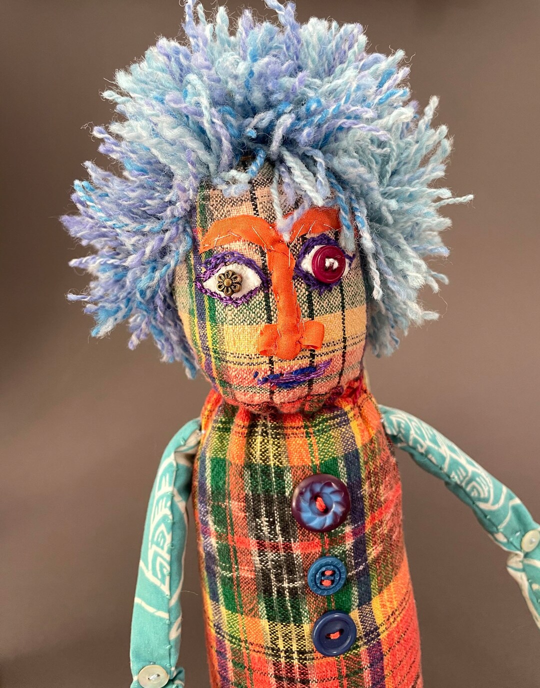 Handmade Art Doll Recycled Fabric One of a Kind With Vintage Buttons ...