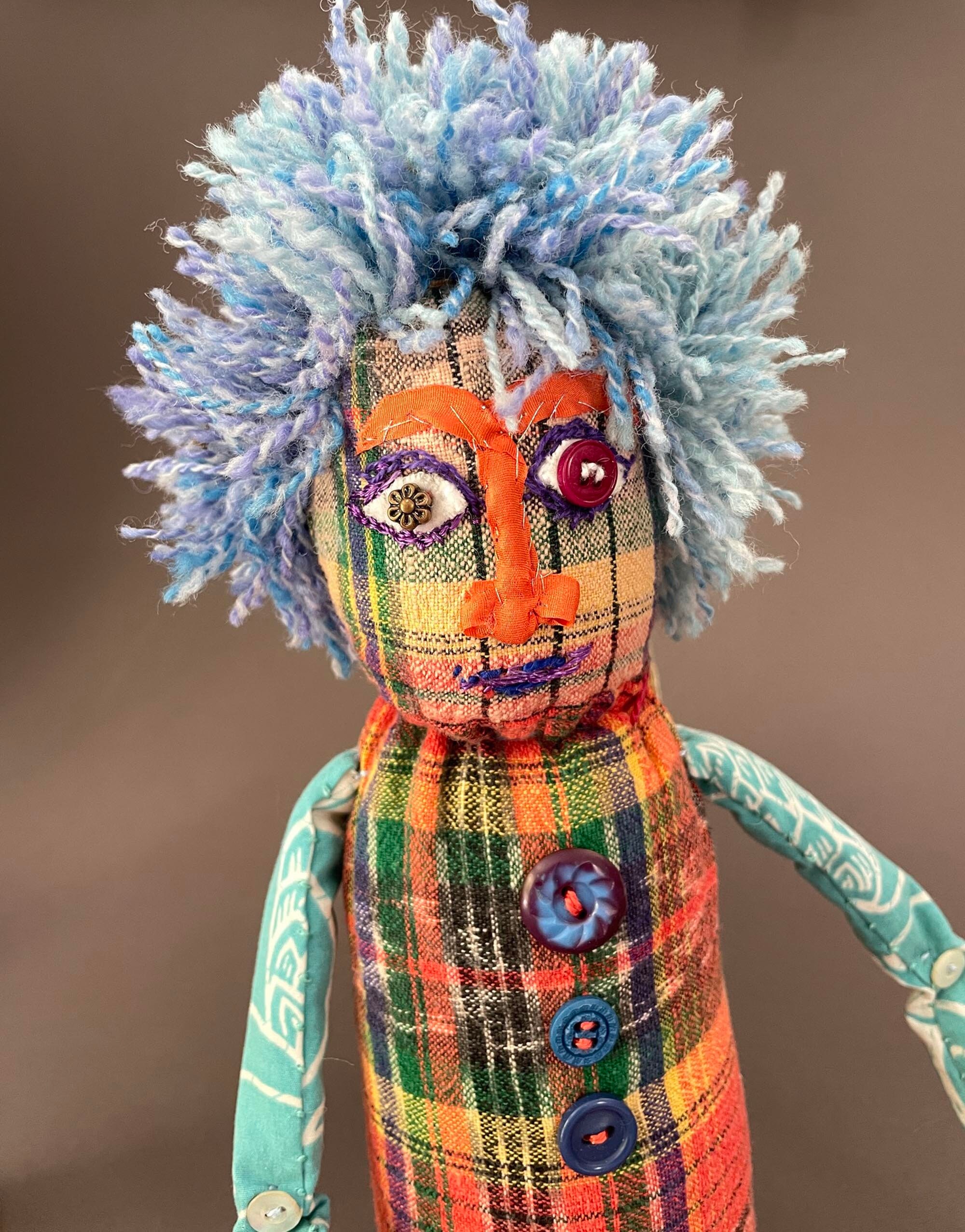 Handmade Art Doll Recycled Fabric One of a Kind With Vintage Buttons ...