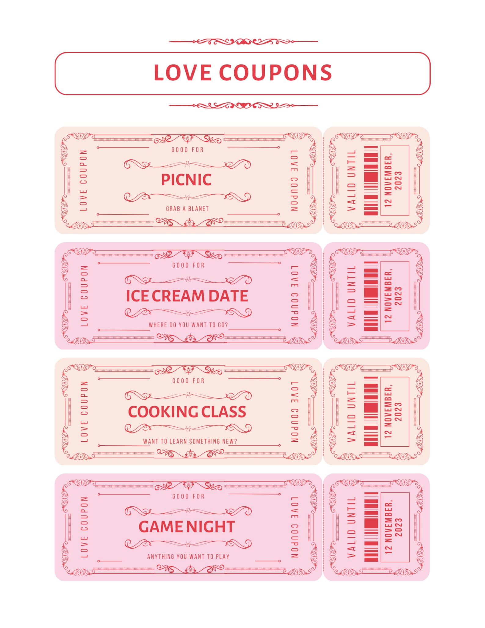 Minimalist Love Coupons, Printable Personalized Love Coupon Book for ...