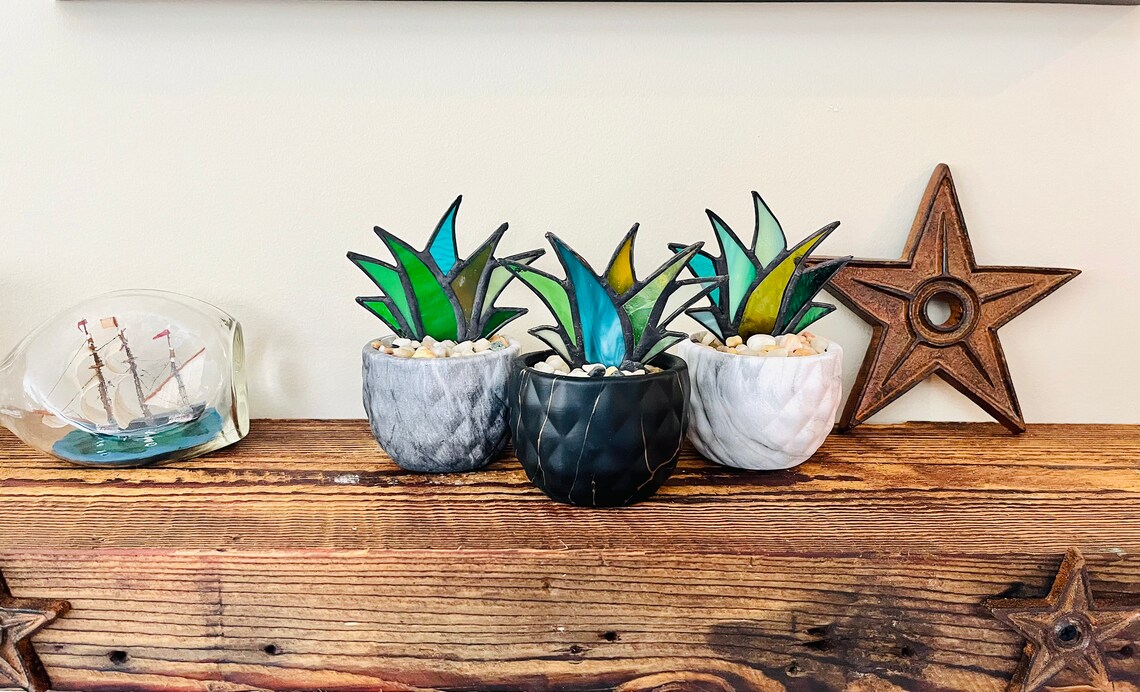 Miniature Stained Glass Agave Aloe joy Potted - Etsy