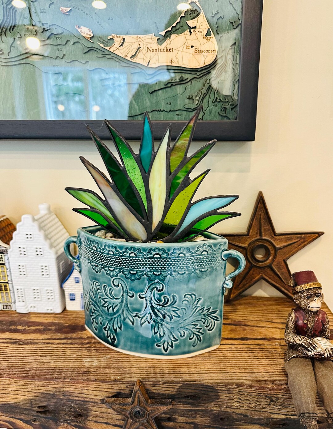 Beautiful Stained Glass Agave Aloe Potted "royal" Plant in One-of-a ...