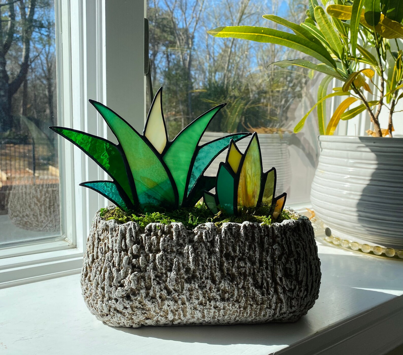 Classic Stained Glass Large Joy Agave Aloe Potted | Etsy