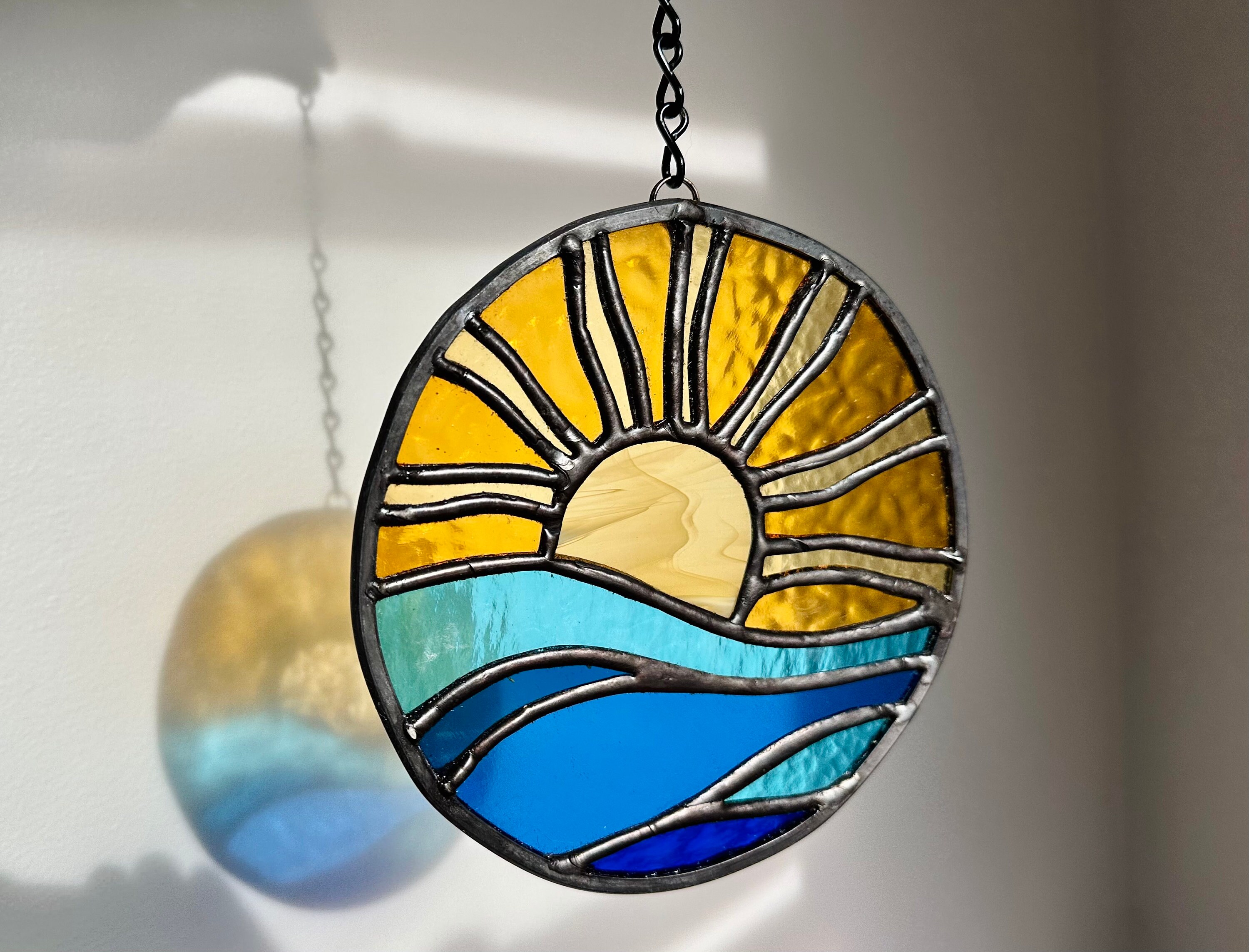 Brilliant Stained Glass Sunset on Ocean Suncatcher Nautical - Etsy
