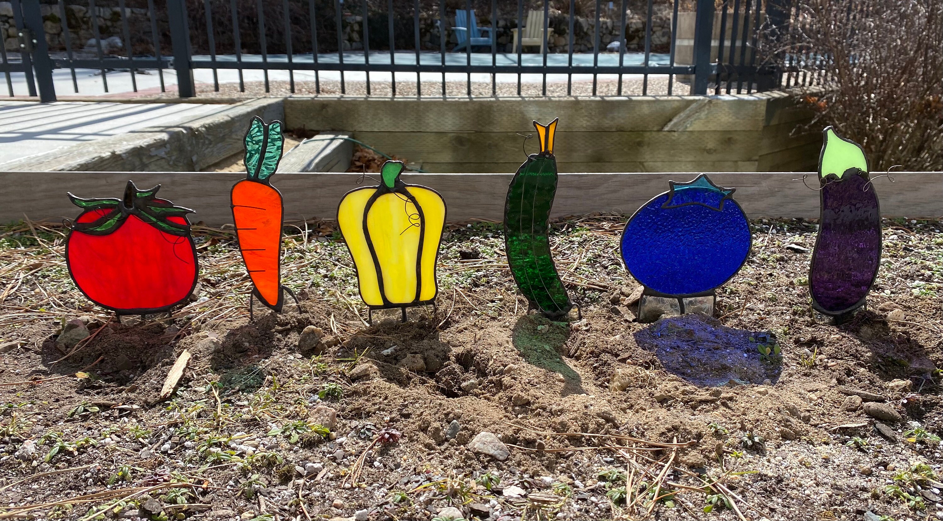 Whimsical Stained Glass Rainbow Vegetable Garden Picks | Tomato Carrot ...