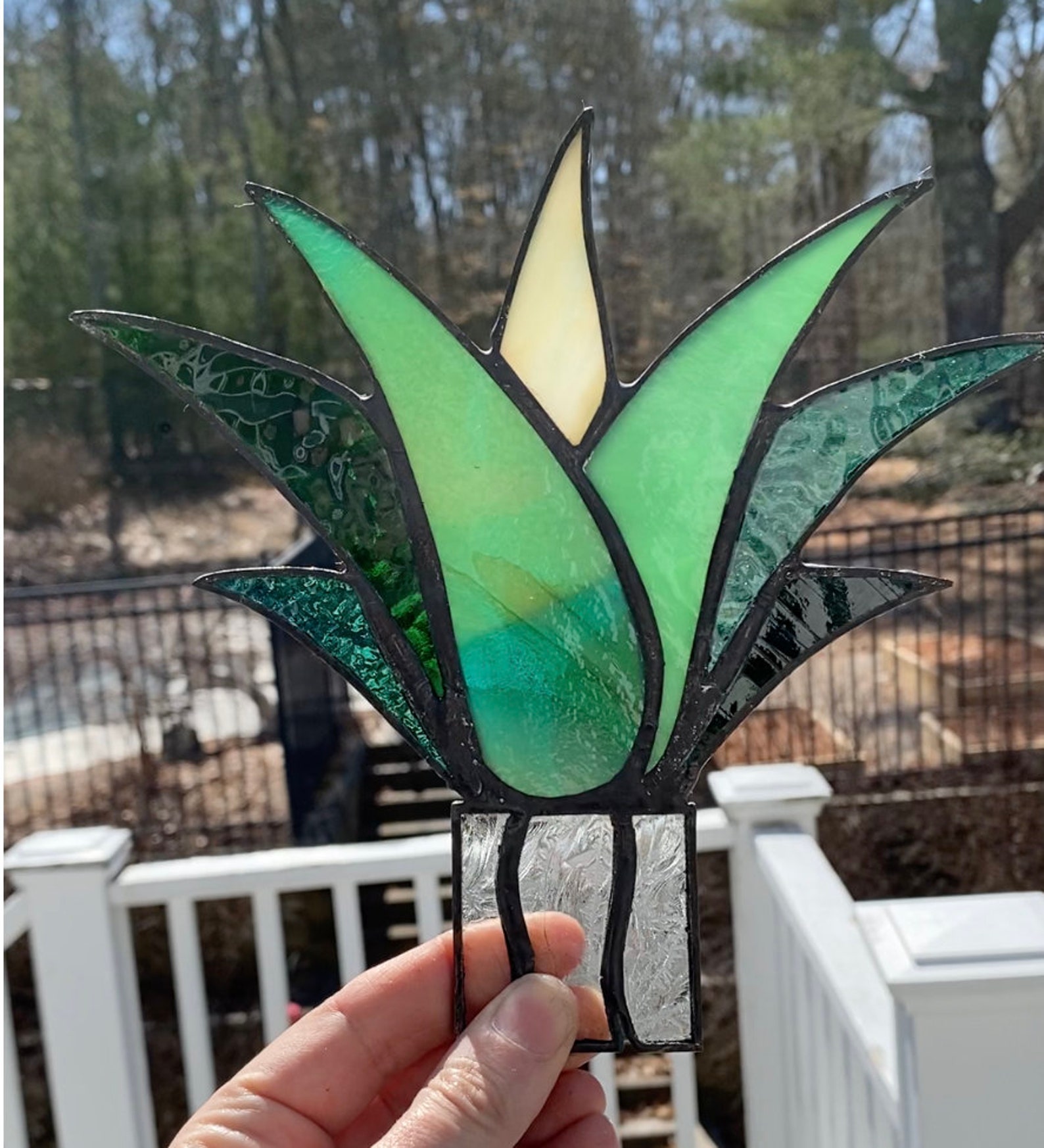 EXTRA LARGE Stained Glass Large "joy" Agave Aloe Plant Pic Only | No ...