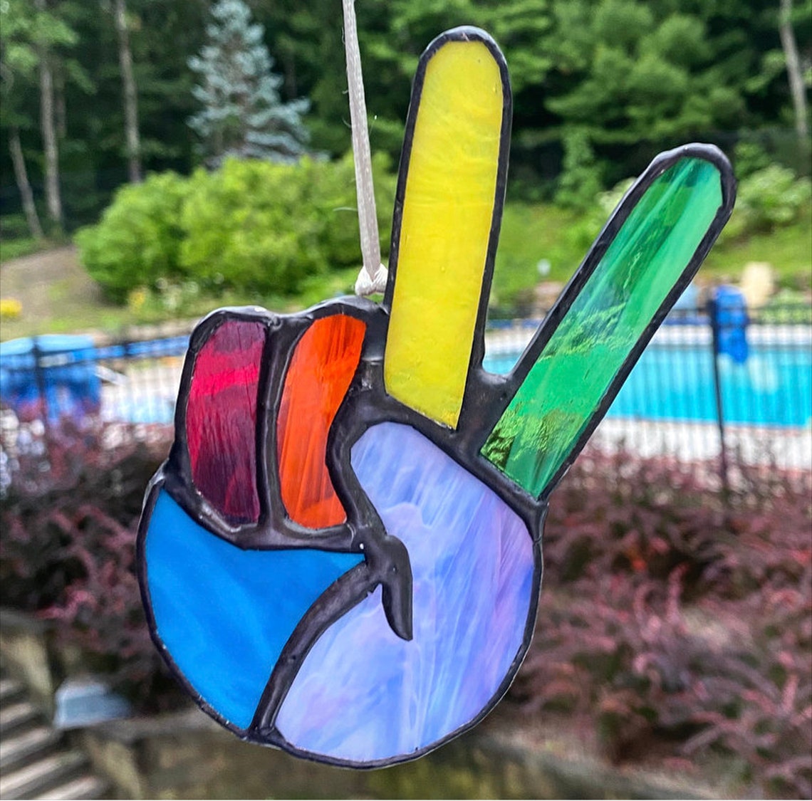 Stained Glass Peace Symbol Hand Sign | Peace Love & Equality | 2 Colors ...