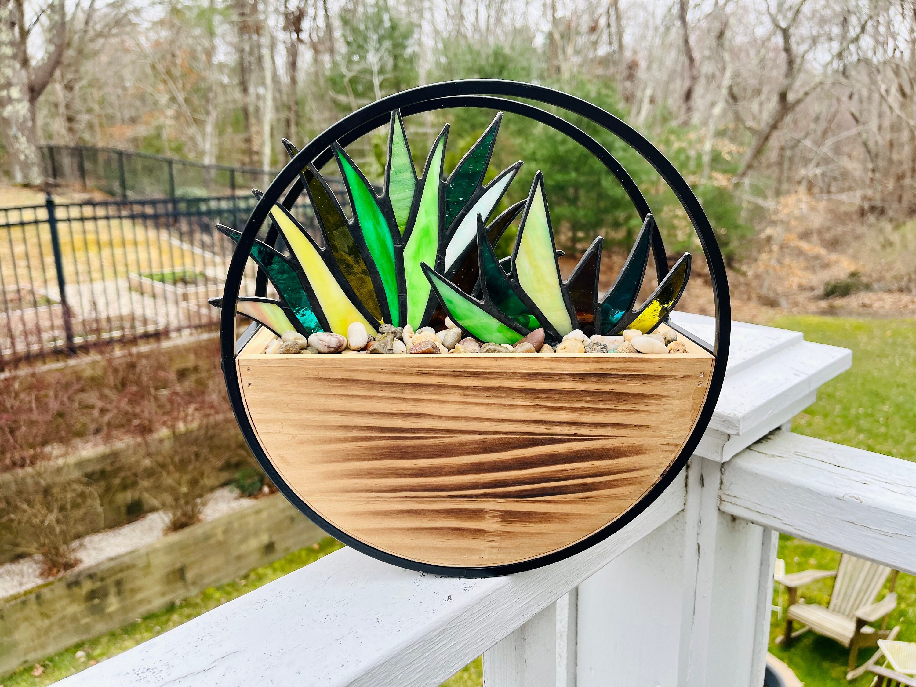 Modern Stained Glass Agave Aloe Potted Plant in Wooden/metal - Etsy