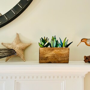 Stained Glass Aloe Agave Plants in Wooden Candle Mold Centerpiece ...