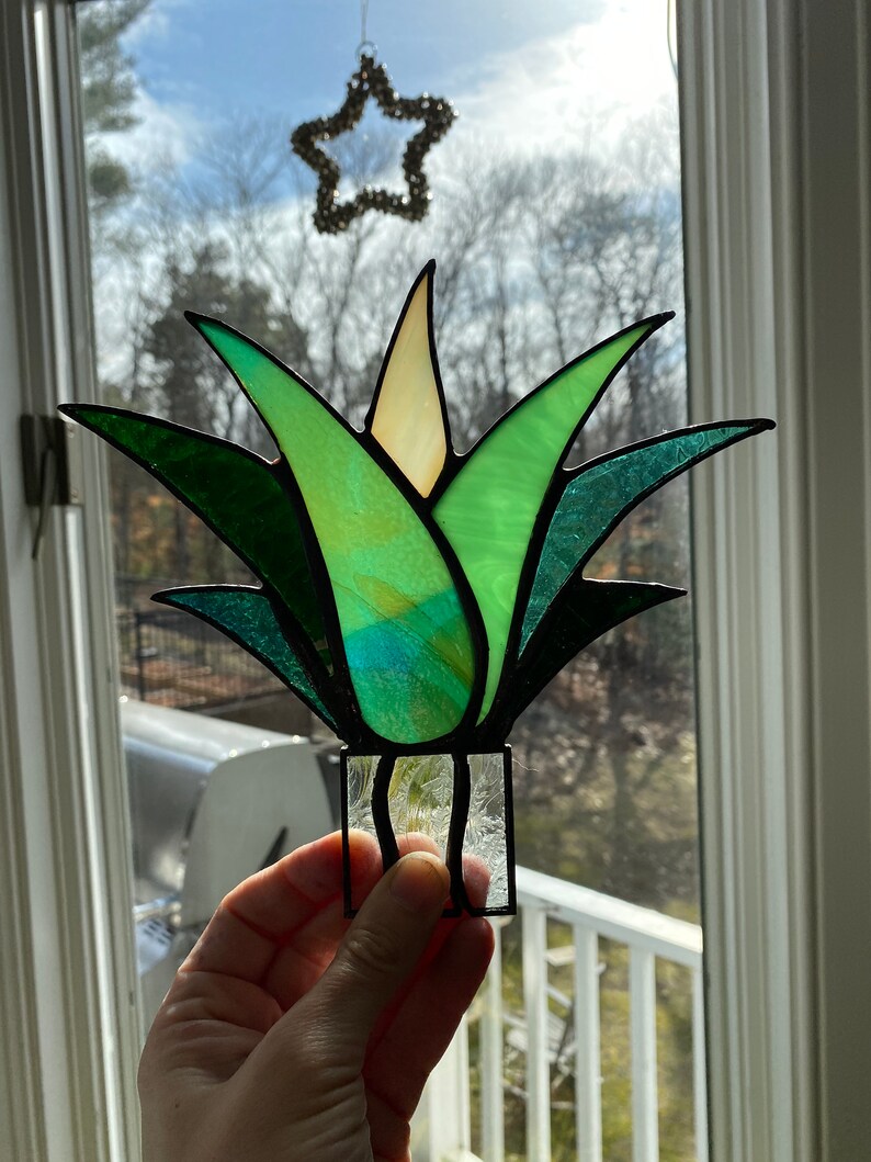 EXTRA LARGE Stained Glass Large joy Agave Aloe - Etsy