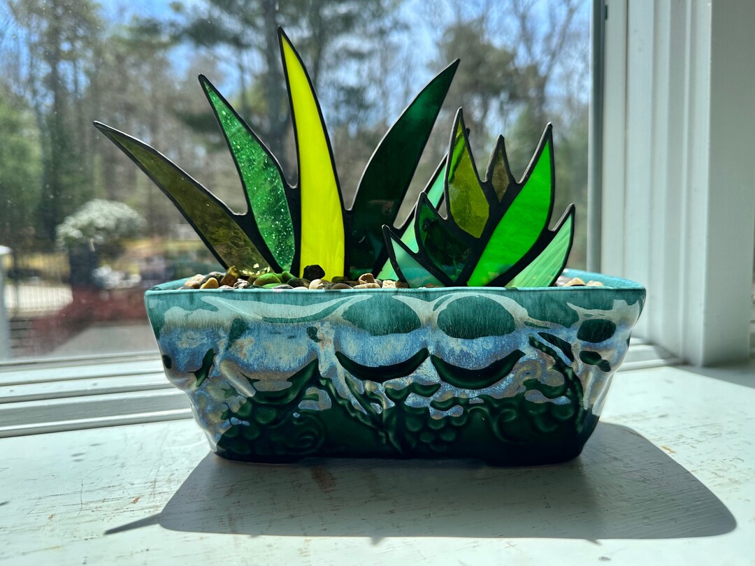 Stunning Stained Glass Agave Potted Plant in Retro 1950s Mid Century ...
