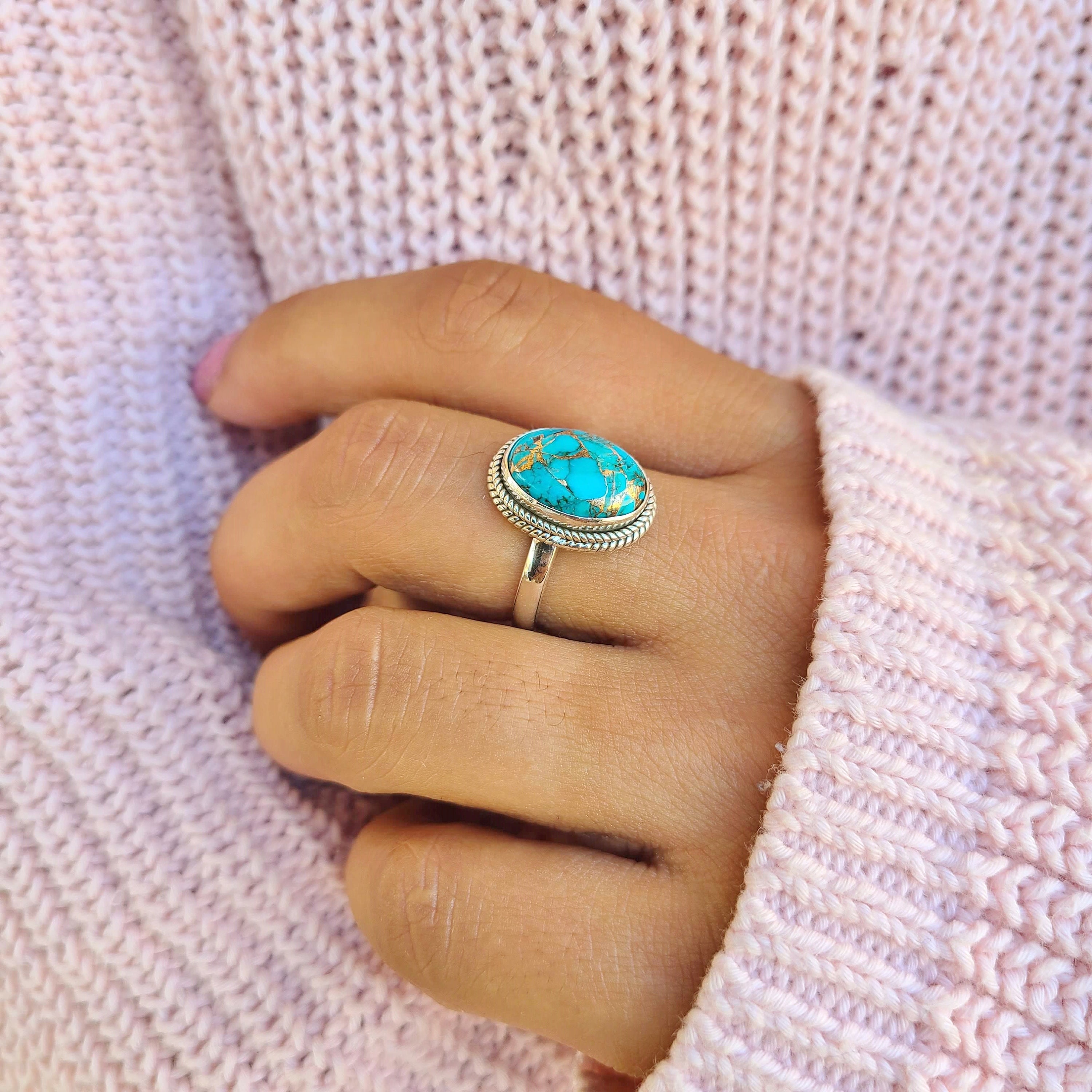 Genuine Turquoise Ring Silver Turquoise Ring Copper - Etsy UK