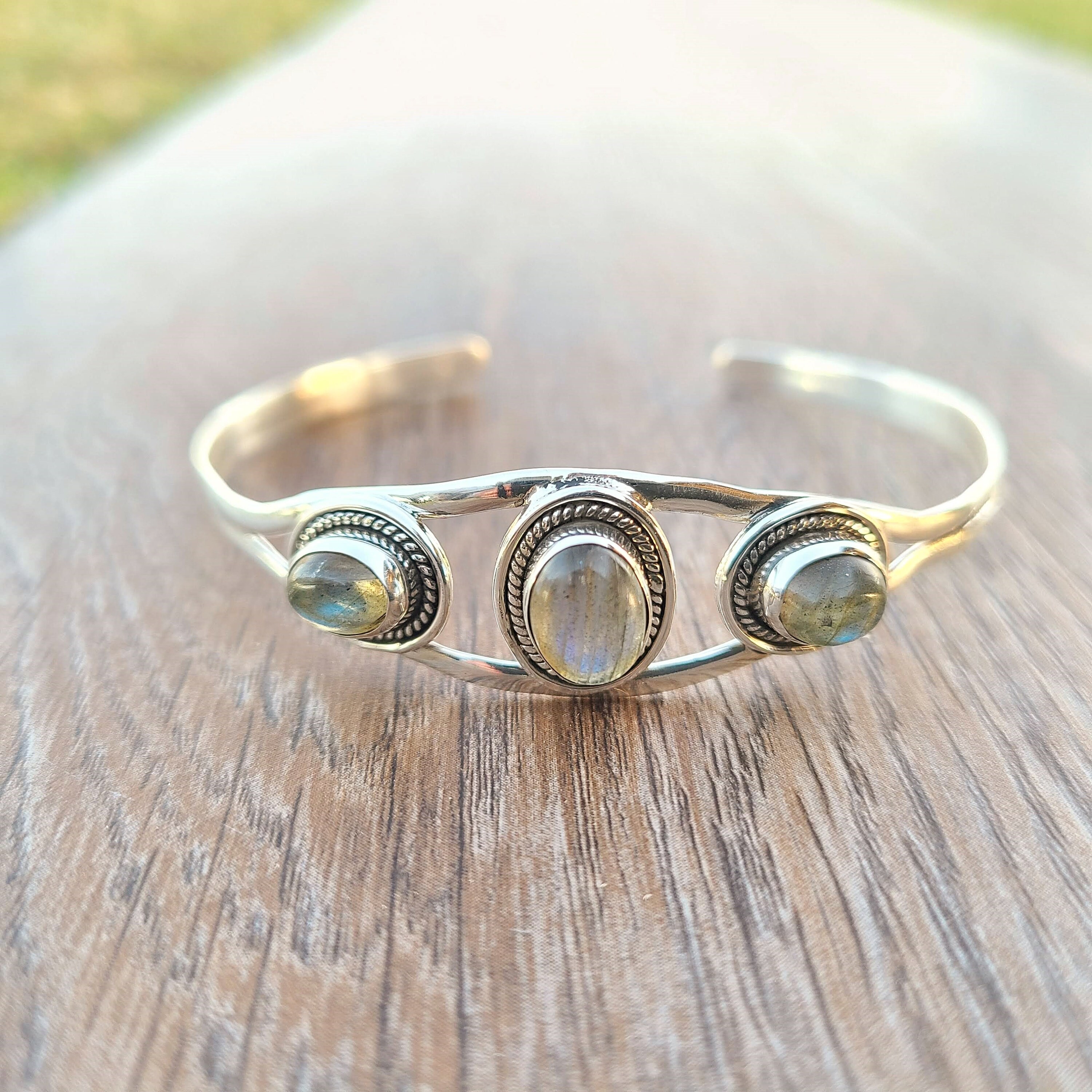 Genuine Labradorite Bangle Bracelet Silver Labradorite | Etsy