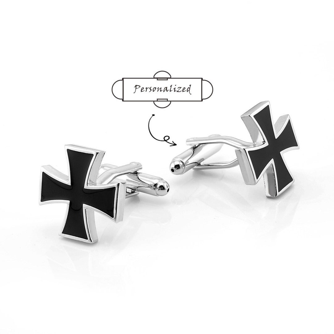 Personalized Black Cross Cufflinks - Knight's Templar Design in Silver ...