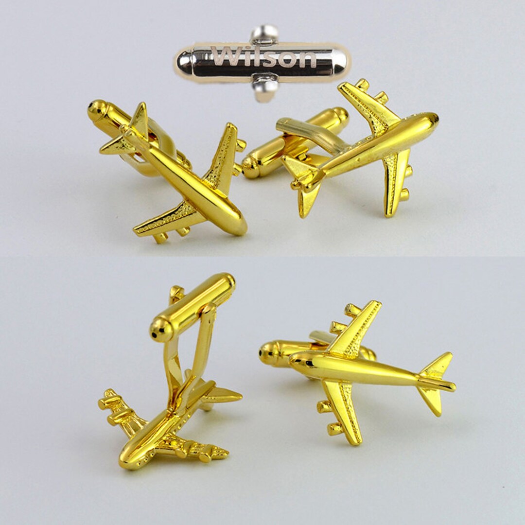 Personalized Namejumbo Jet Cufflinksairliner Flight Pilot Aviator Gold ...