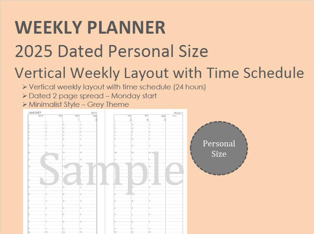 2025 Dated Vertical Weekly With Time Schedules Printable Personal ...