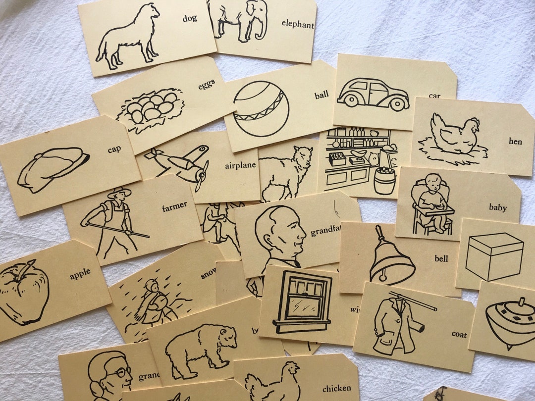 5 Vintage Picture Word Cards, Mid Century, Reading Flash Cards, Random ...