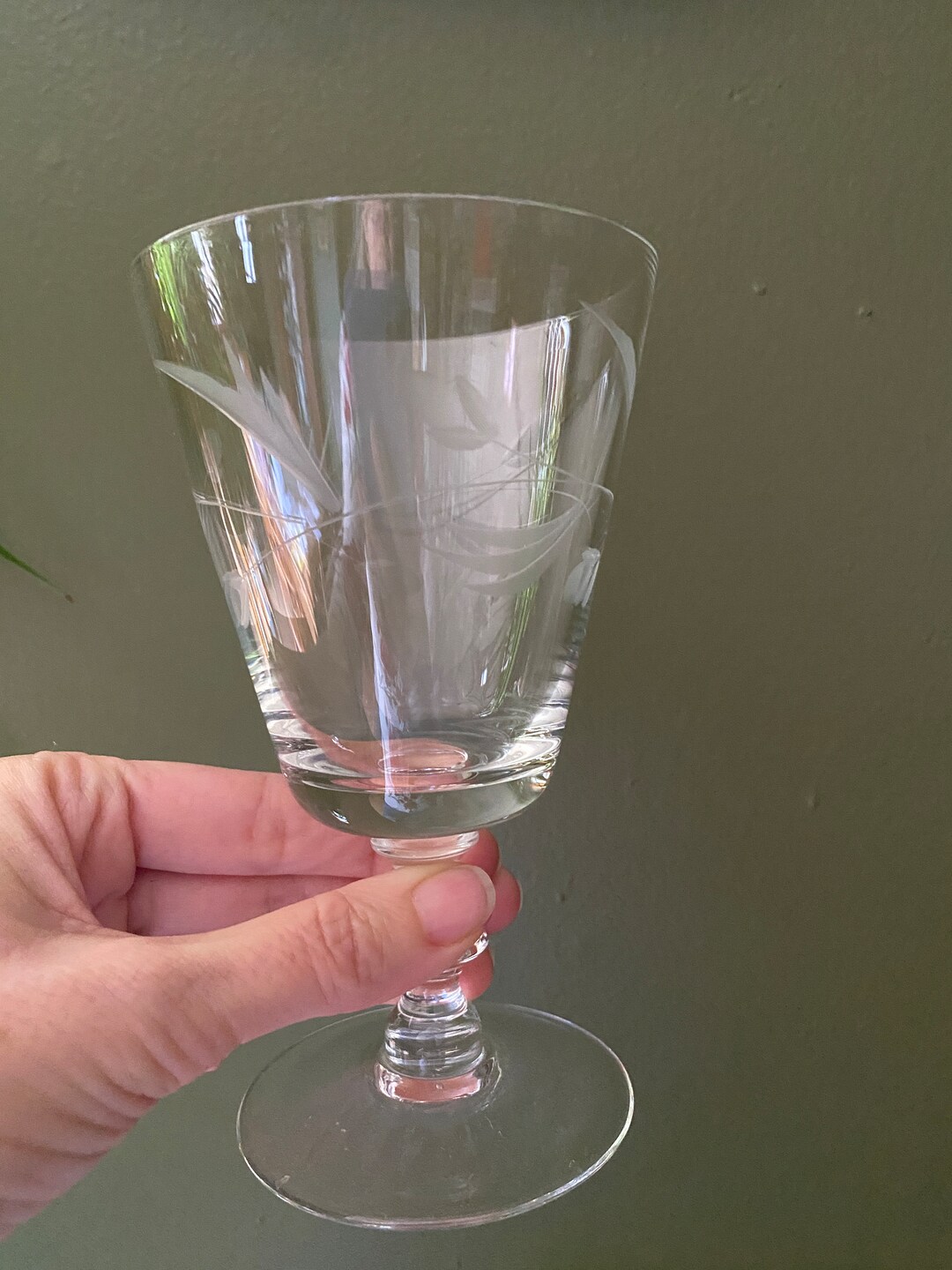 Set of 4 Etched Crystal Stem Glass Water Wine Formal 6” Tall, Elegant ...