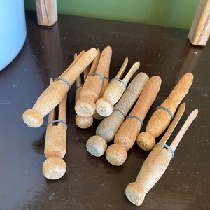 10 Wood Peg Clothespins Vintage Wire Wrapped Laundry Decor Craft Supply ...