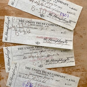 4 Cancelled Checks, 1920s, the Humphrey Co, the Union Trust Company ...