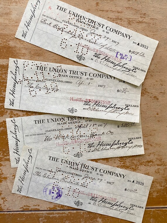 4 Cancelled Checks 1920s the Humphrey Co the Union Trust - Etsy