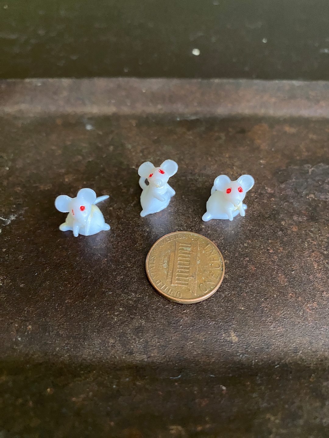 3 Tiny Plastic White Mice, Miniature Mice, Dollhouse, Crafting, Art ...