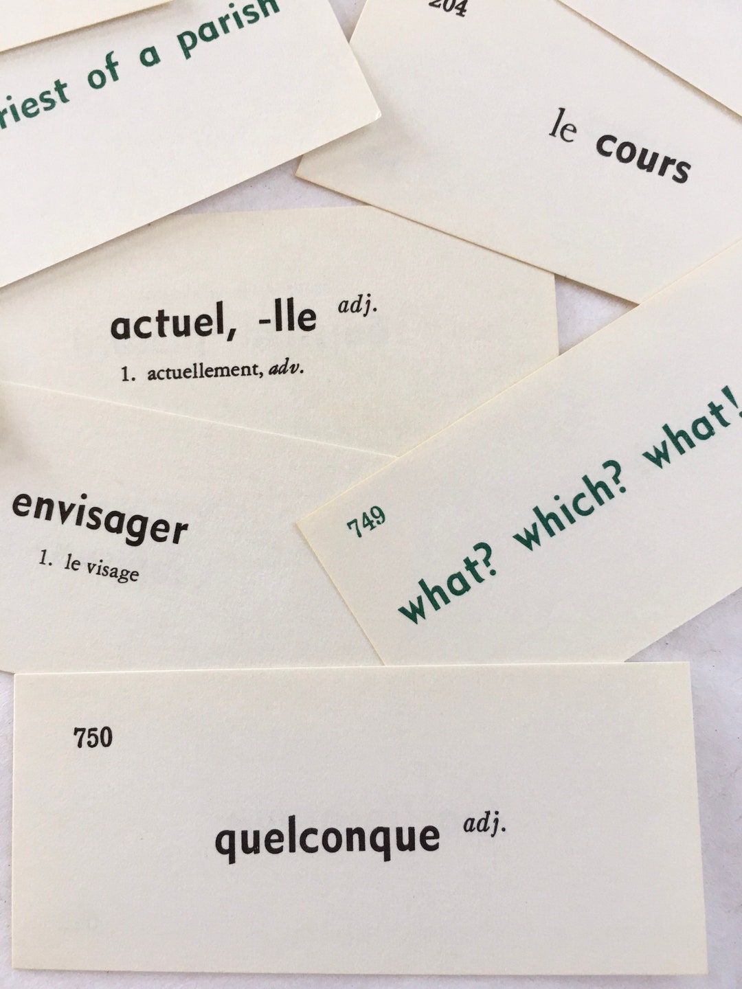 20 French Vocabulary Flash Cards, 1960’s, Mid Century French Cards ...