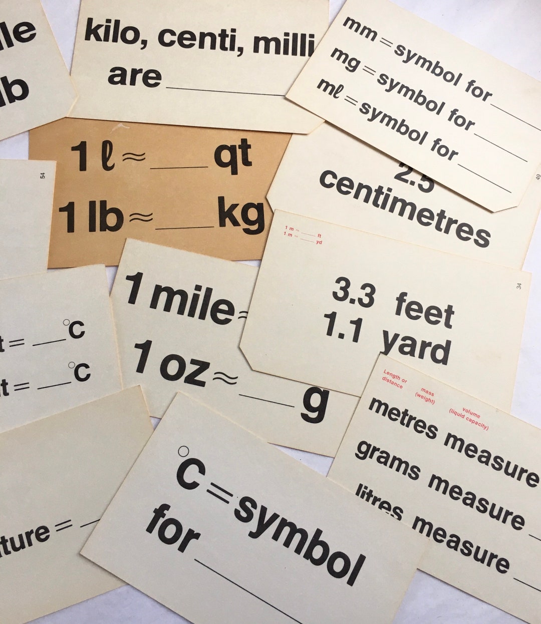 5 Metric Flash Cards, 1970’s, Mid Century Math Cards, Milton Bradley ...