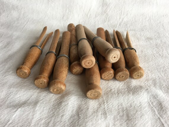 10 Wood Peg Clothespins Vintage Wire Wrapped Laundry Decor - Etsy